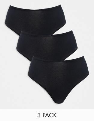 ASOS DESIGN 3 pack cotton high waist brazilian brief in black | ASOS
