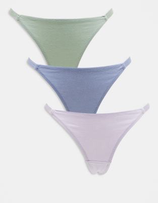 ASOS DESIGN 3 pack cotton tanga lingerie thongs in dusty blue, sage ...