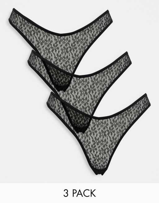 ASOS DESIGN 3 pack floral lace v front thong in black | ASOS
