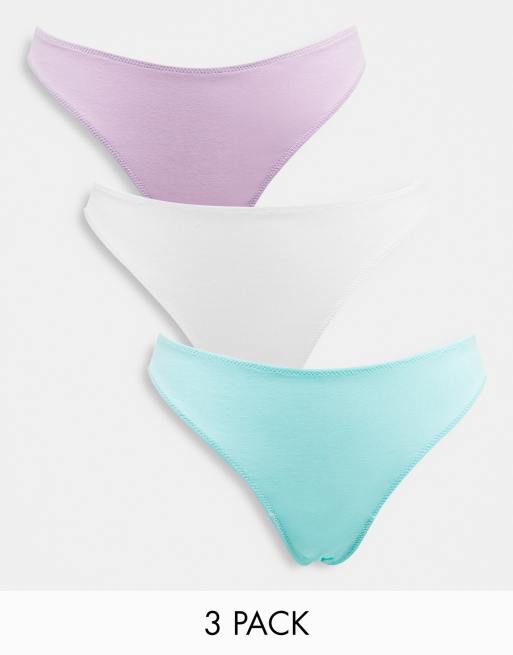 ASOS DESIGN 3 pack high leg thong in pink, blue & lilac | ASOS
