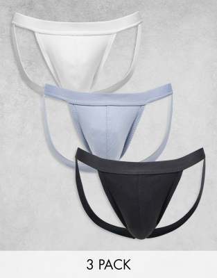 ASOS DESIGN 3 pack jock straps in grey/black/off white | ASOS
