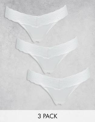 ASOS DESIGN 3 pack knickers in malibu low rise mesh & lace in white | ASOS