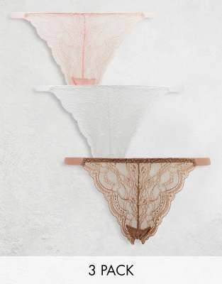 ASOS DESIGN 3 pack lace tanga brazilian in tonal | ASOS