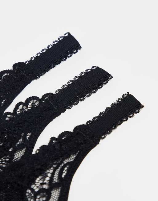 ASOS DESIGN 3 pack lace thongs in black | ASOS