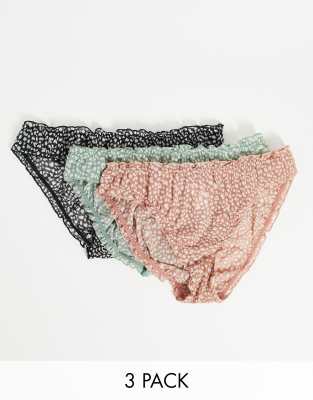 ASOS DESIGN 3 pack mesh frill brazilian in multi | ASOS