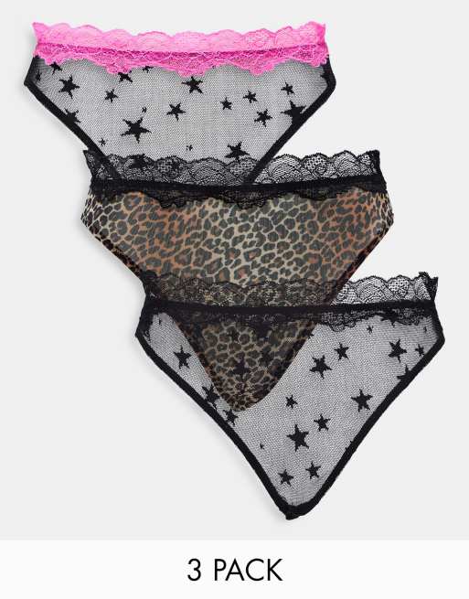 ASOS DESIGN 3 pack mesh high waist high leg brazilian brief in star ...