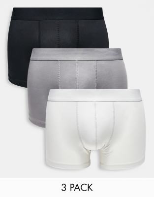 ASOS DESIGN 3-pack microfiber trunks in black and gray | ASOS