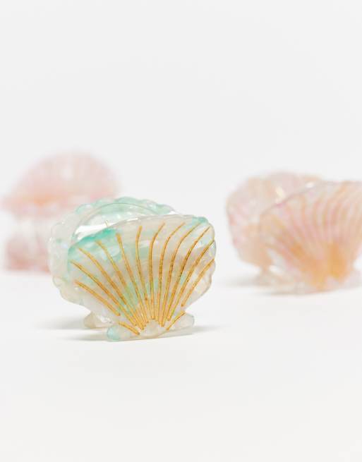 ASOS Design 3-pack mini hair clips with shell design in multi | ASOS