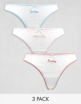 ASOS DESIGN 3 pack pointelle days of the week thongs in white | ASOS