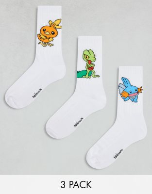ASOS DESIGN 3 pack Pokémon characters socks in white | ASOS