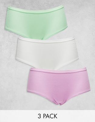 ASOS DESIGN 3 pack ribbed briefs in white, lilac & pistachio | ASOS