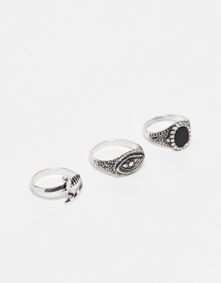 ASOS DESIGN 3 pack ring set with wrap around sword and evil eye in ...