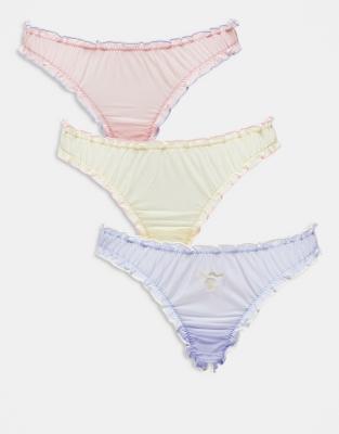 ASOS DESIGN 3 pack scrunch lingerie thongs with seashell embroidery in ...