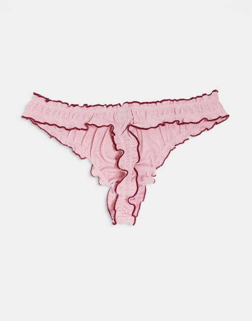 ASOS DESIGN 3 pack scrunchie thongs in animal print, pink pointelle ...