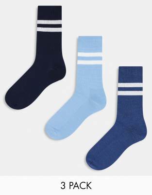 ASOS DESIGN 3 pack sock with stripe in blue | ASOS