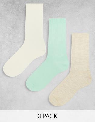 ASOS DESIGN 3 pack socks in green and neutrals | ASOS