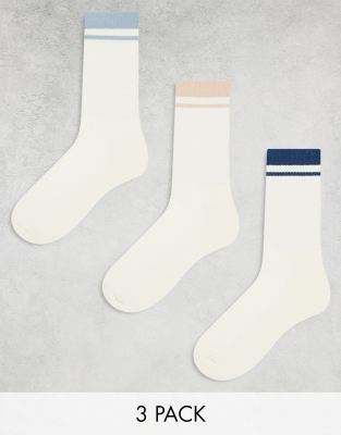 ASOS DESIGN 3-pack socks with colored tipping in cream | ASOS