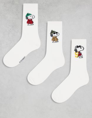 ASOS DESIGN 3 pack socks with cool Snoopy artwork in ecru | ASOS