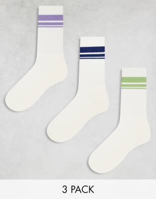 ASOS DESIGN 3 pack socks with triple stripes in white | ASOS