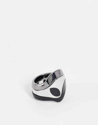 ASOS DESIGN 3 pack stacked ring set with alien design in black and ...