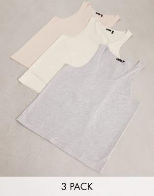 ASOS DESIGN 3-pack tank tops with scoop neck in gray heather, beige and ...