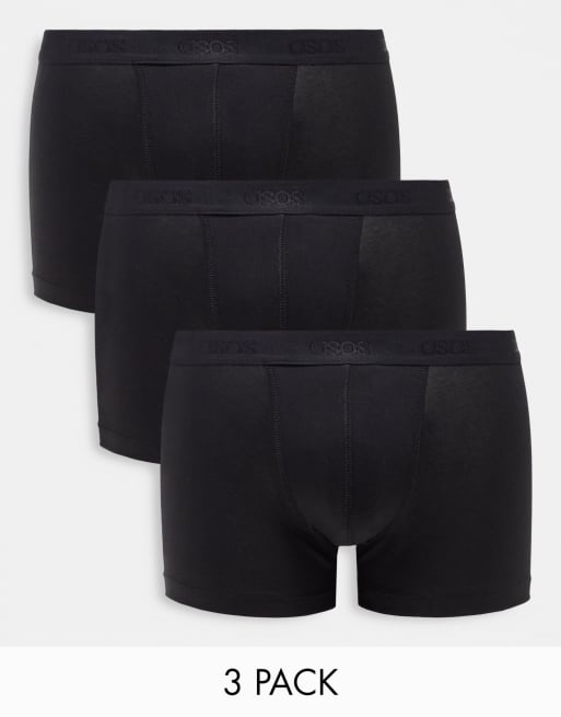Asos Design 3 Pack Trunks In Black With Branded Waistband Asos