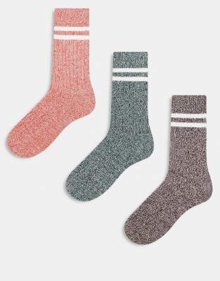 ASOS DESIGN 3 pack twisted yarn stripe socks in multiple colours | ASOS