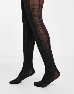 ASOS DESIGN 30 denier plaid tights in black | ASOS