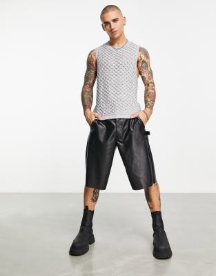 ASOS DESIGN 3D stitch knitted vest in silver mesh | ASOS