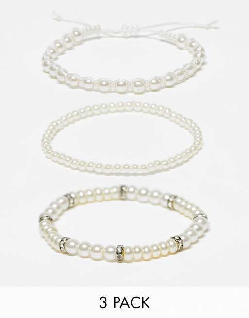 Asos Design 3er Pack Armbänder Aus Weißen Kunstperlen Asos