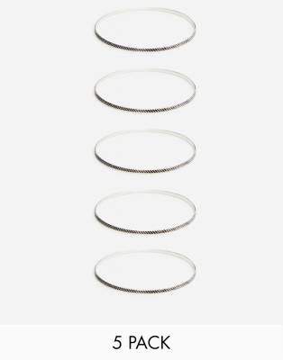 ASOS DESIGN 5-pack bangles set in burnished silver tone | ASOS