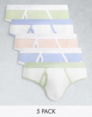 ASOS DESIGN 5 pack briefs with contrast pastel waistbands | ASOS