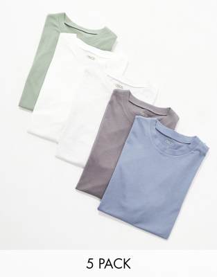 ASOS DESIGN 5 pack crew neck t-shirts in multiple colours | ASOS