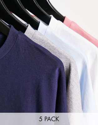 ASOS DESIGN 5 pack oversized t-shirt with crew neck in multiple colors ...