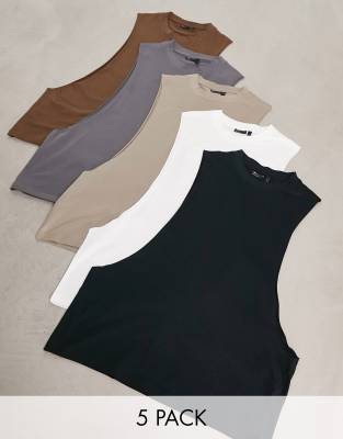 ASOS DESIGN 5 pack relaxed singlet with dropped armhole in multiple ...
