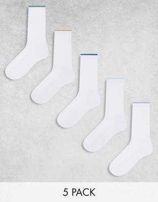ASOS DESIGN 5 pack sock with contrast welt in white | ASOS