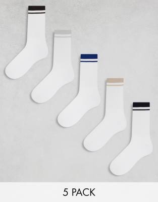 ASOS DESIGN 5 pack socks in white with colored piping | ASOS