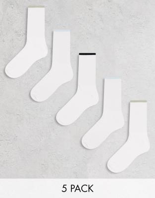 ASOS DESIGN 5 pack sports socks in white with green, blue and black ...