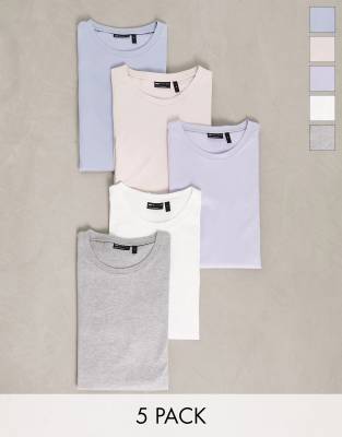 ASOS DESIGN 5 pack t-shirt with crew neck in multiple colours | ASOS
