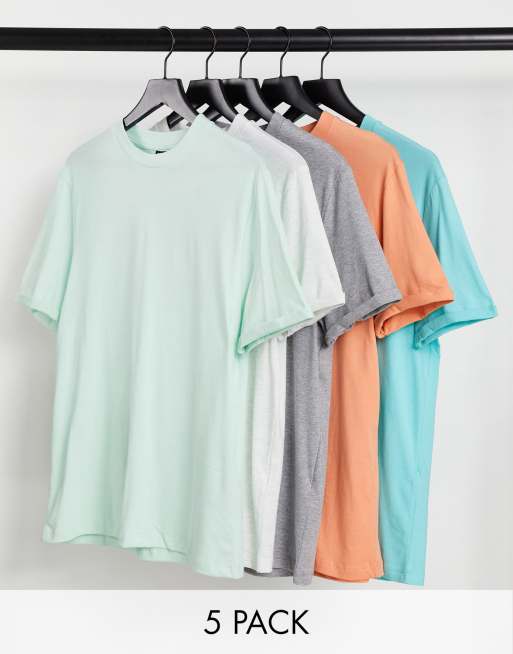 ASOS DESIGN 5 pack t-shirt with cuffed sleeve | ASOS