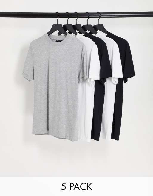 ASOS DESIGN 5 pack t-shirt with roll sleeve in multiple colours | ASOS