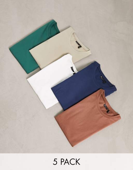 ASOS Design 5 Pack t-shirt with roll sleeve in multiple colours | ASOS