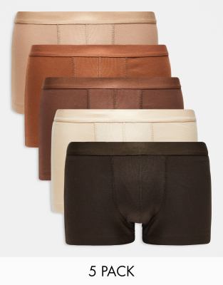 ASOS DESIGN 5 pack trunks in neutrals in rib | ASOS