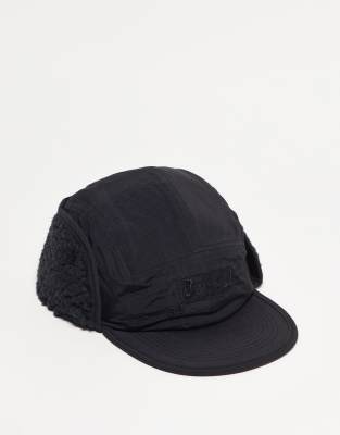 ASOS DESIGN 5 panel ear flap cap with borg lining in black | ASOS