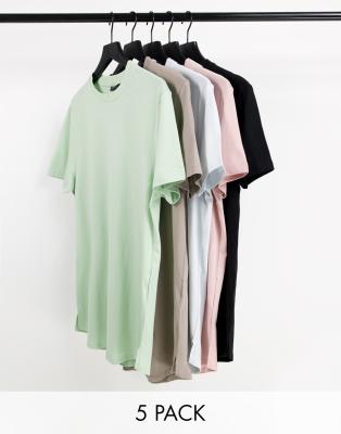 ASOS DESIGN 5 pk longline t-shirt with side splits - MULTI | ASOS