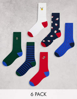 ASOS DESIGN 6 pack socks with gift box in Christmas designs | ASOS