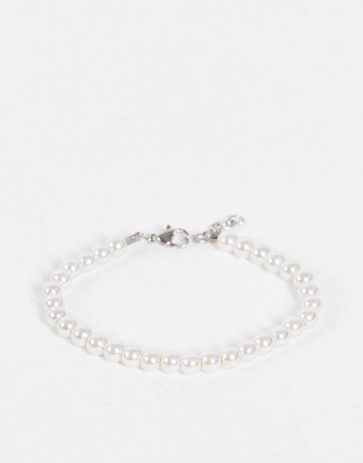 ASOS DESIGN 6mm glass faux pearl beaded bracelet in white | ASOS