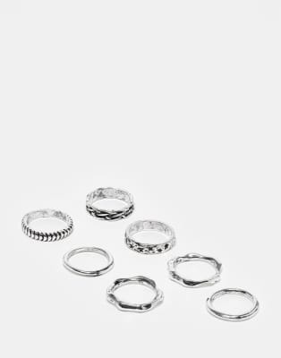 ASOS DESIGN 7 pack band ring set in silver | ASOS