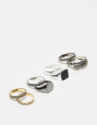 ASOS DESIGN 8 pack mixed ring set with octopus and rope detail in ...