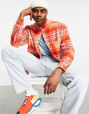 ASOS DESIGN 90s oversized brushed flannel check shirt in red | ASOS